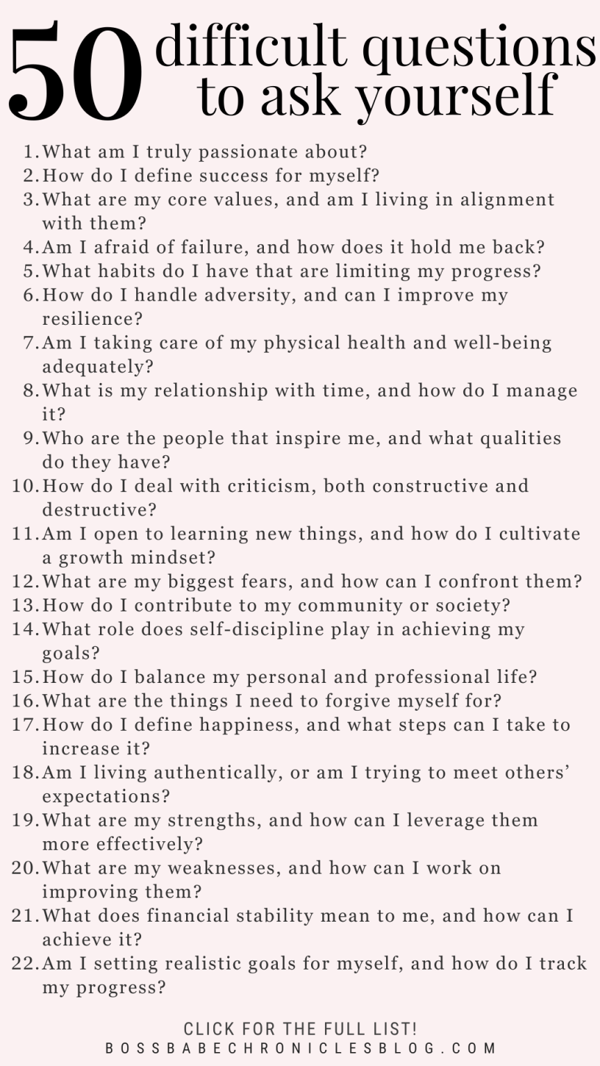 50 Questions to Ask Yourself on a Personal Growth Journey - Boss Babe ...