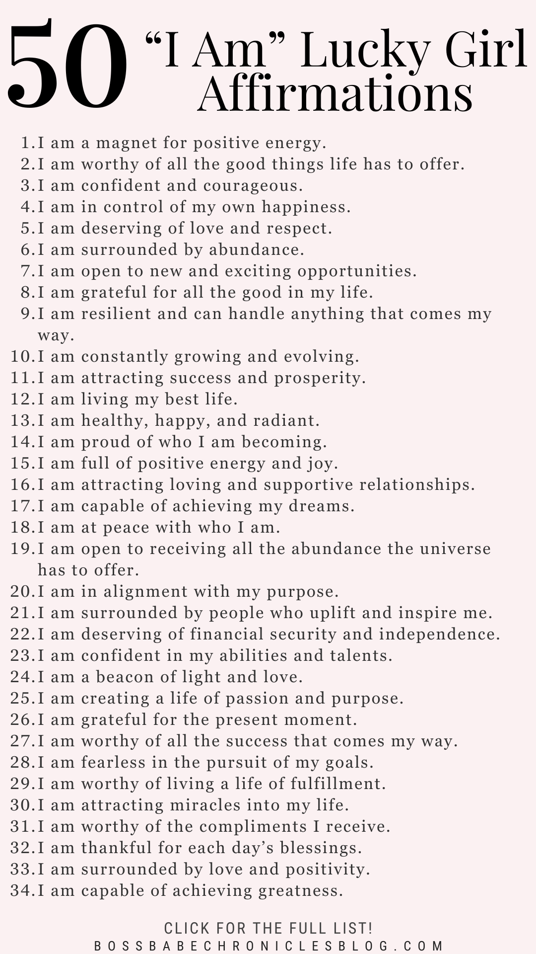 50 Lucky Girl “I Am” Affirmations - Boss Babe Chronicles